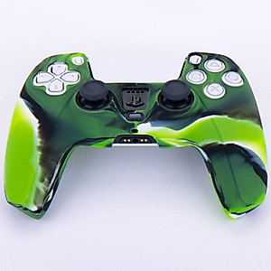 9CDeer 1 Piece of Silicone Protective Cover Skin + 6 Thumb Grips for Playstation 5 / PS5 Controller Camouflage Green