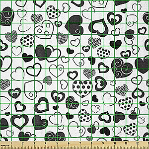Lunarable Hearts Fabric by The Yard, Monochrome Love Theme with Various Art Styles Swirls Polka Dots Lines Scars, Stretch Knit Fabric for Clothing Sewing and Arts Crafts, 1 Yard, Black and White