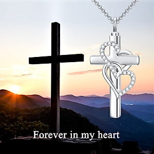 MEIDERBO Cross Urn Necklace for Ashes 925 Sterling Silver Cross Necklace Keepsake Cross Cremation Jewelry Cross Heart Pendant Memorial Gifts for Women Men Girls