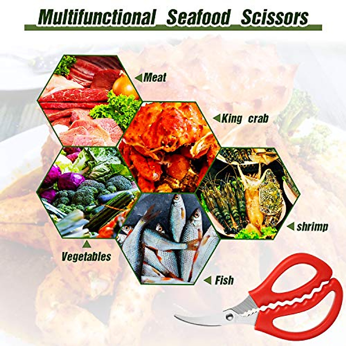 Durable Kitchen Seafood Scissors - 3 Pack Red Shears