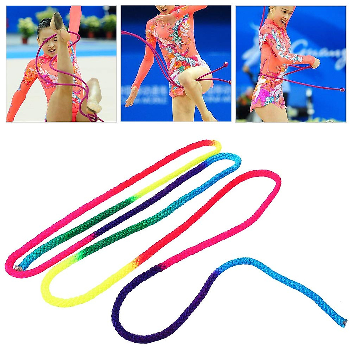 Alomejor Gymnastics Rope Rainbow Color Rhythmic Gymnastics Rope Solid Competition Arts Training Rope