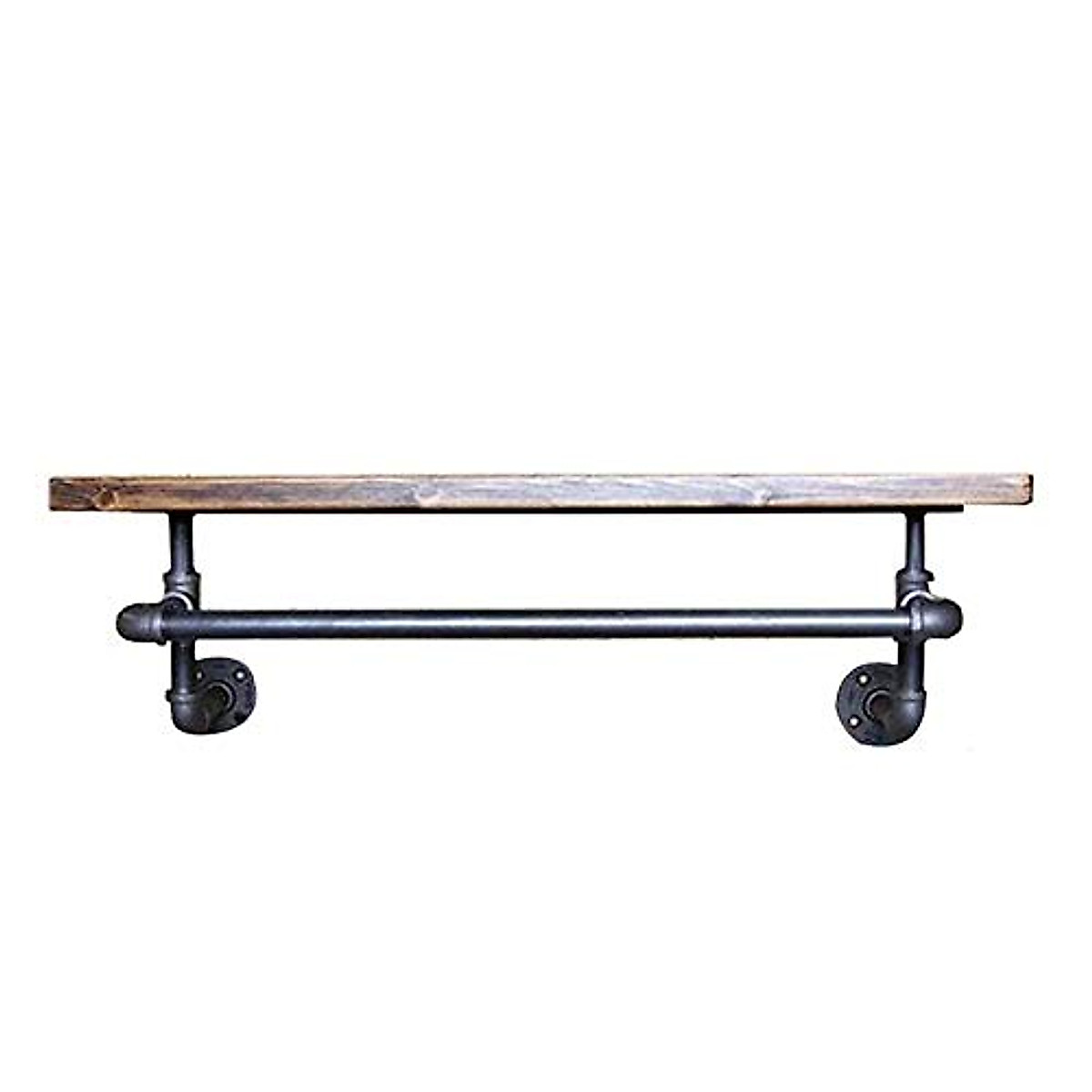 PIBM Stylish Simplicity Shelf Wall Mounted Floating Rack Shelves Retro Iron Art Water Pipe Multifunction Kitchen Towel Hook Bathroom, Black , 60x20x2cm