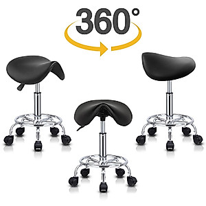 LA FEIER Saddle Stool Rolling Chair for Lab Clinic Dentist Medical Massage Salon Facial Spa Tattoo Kitchen Drafting, Adjustable Hydraulic Stool with Wheels(Coffee Brown)