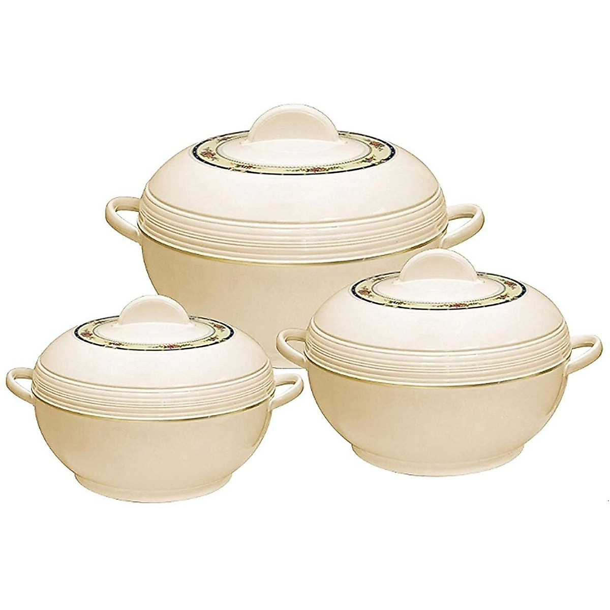 Tmvel Ambient Insulated Casserole Hot Pot Hot Pack Food Warmer 3 Pieces Set (Beige) 1.6 L, 2.5 L, 3.5 L