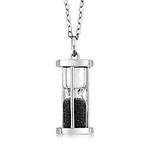 Gem Stone King 925 Sterling Silver Diamond and Gemstone Birthstone Dust Hourglass Necklace For Women With 18 Inch Silver Chain