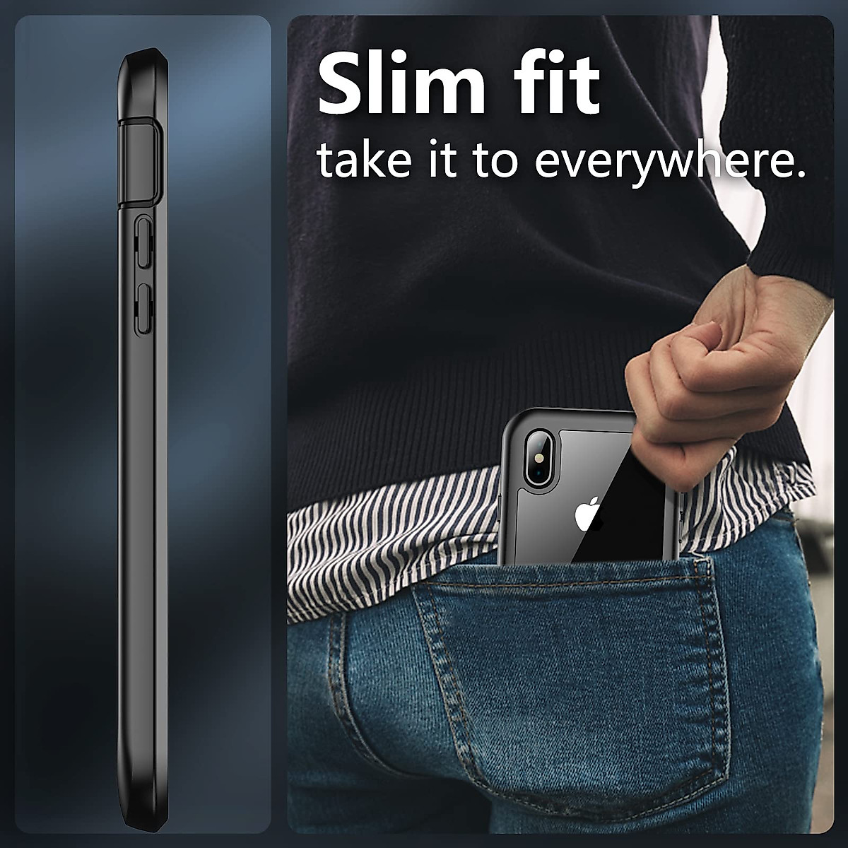 Eonfine for iPhone X Case,for iPhone Xs Case, Built-in Screen Protector Full Body Protection Heavy Duty Shockproof Rugged Cover Skin for iPhone X/Xs 5.8inch (Black/Clear)