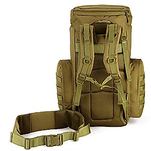 Protector Plus Tactical Hiking Daypack 70-85L Military MOLLE Assault Backpack Army Traveling Camping Pack Bug Out Bag Outdoor Rucksack (Rain Cover & Patch Included),Brown