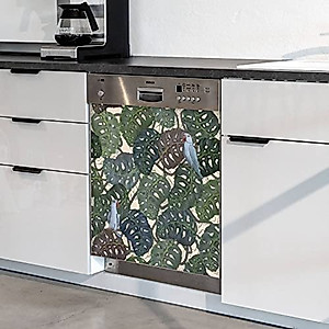 Dishwasher Magnet Cover Farmhouse Floral from Hand Drawn Fantasy Tropical Leaves Blue Indian Magnetic Refrigerator Stickers Decorative Appliance Cover Fridge Panels Metal Door Garage 23x26in