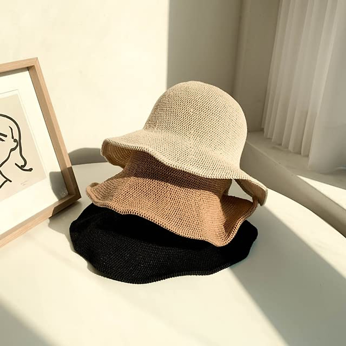 VIEWLAP Straw Sunblock Wide Brim Summer Beach Hat Breathable Summer Hat Foldable Outdoor hat (Light Beige)