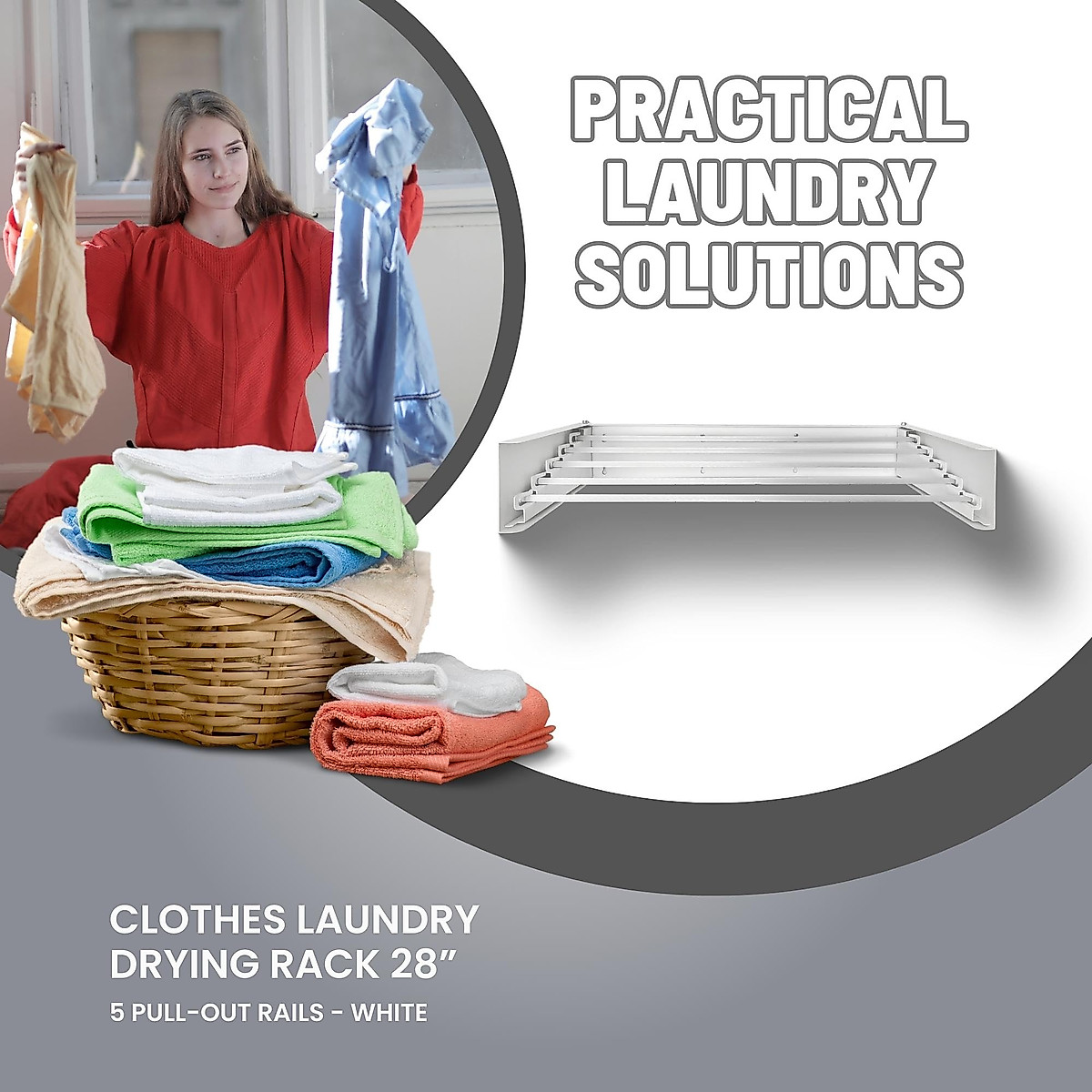 NEBU Clothes Laundry Drying Rack 28”- an Elegant Wall-Mounted Hanger, Folding Stainless Steel Collapsible, Space Saver with 12 Linear feet, Drying Capacity 27lbs