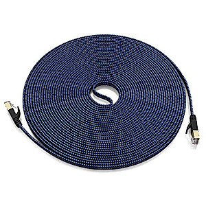 Cat 7 Ethernet Cable 75ft, Nylon Braided Heavy Duty High Speed Cat7 Cable Shielded Gigabit Flat Cat7 RJ45 LAN Cable Internet Network Patch Cord 10Gbps for Gaming PS4, Xbox One,Laptop,Modem, Router