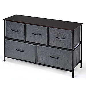 Nightstand Bedside Table Drawer Cabinet Cube Storage Cabinet Wide Dresser Organizer Unit W/5 Easy Pull Fabric Drawers Storage Cabinet Is Designed In A Simple And Fashionable Style Storage Tower Dresse
