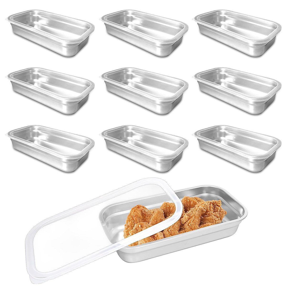 10 Pcs Stainless Steel Food Storage Containers with Lids 1/3 Size Rsreusable Steam Table Pan Hotel Pans Metal Meal Food Containe Stackable for Restaurant Kitchen Freezer Buffet(2.5 Inch Deep)