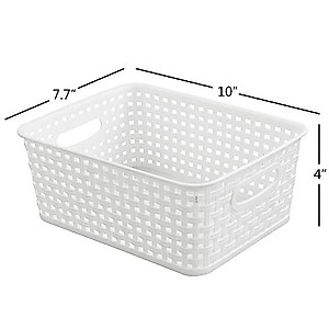NICESH 6-Pack White Plastic Small Storage Baskets, 10" x 7.7" x 4"