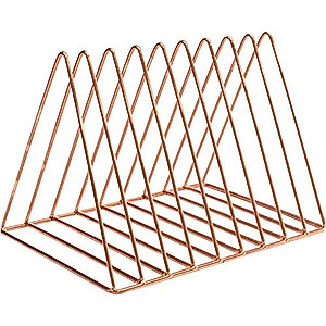 PENNGKE 2 Pcs Magazine Holder,Newspapers Holder,Letters Storage,Desktop File Sorter Organizer Triangle Bookshelf Decor Home Office,Rose Gold