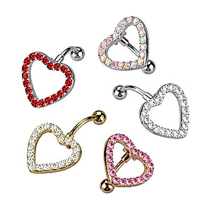 Dynamique Heart Gem Paved 316L Surgical Steel Top Down Belly Button Ring (Sold Per Piece)