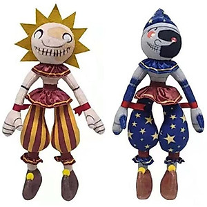 ULTHOOL Sun Moondrop Plush, FNAF Security Breach Clown Figure, 2Pcs 11in Sundrop Moondrop Plushies Toy for Kids and Game Fans Gift (Sun&Moon Clown 2pcs)