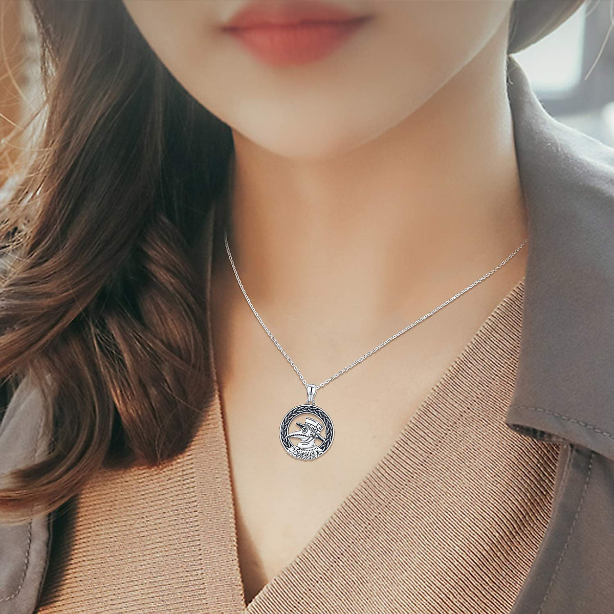 JUSTKIDSTOY Plague Doctor Necklace 925 Sterling Silver Steampunk Pendant Necklace Halloween Jewelry Gothic Gifts for Women