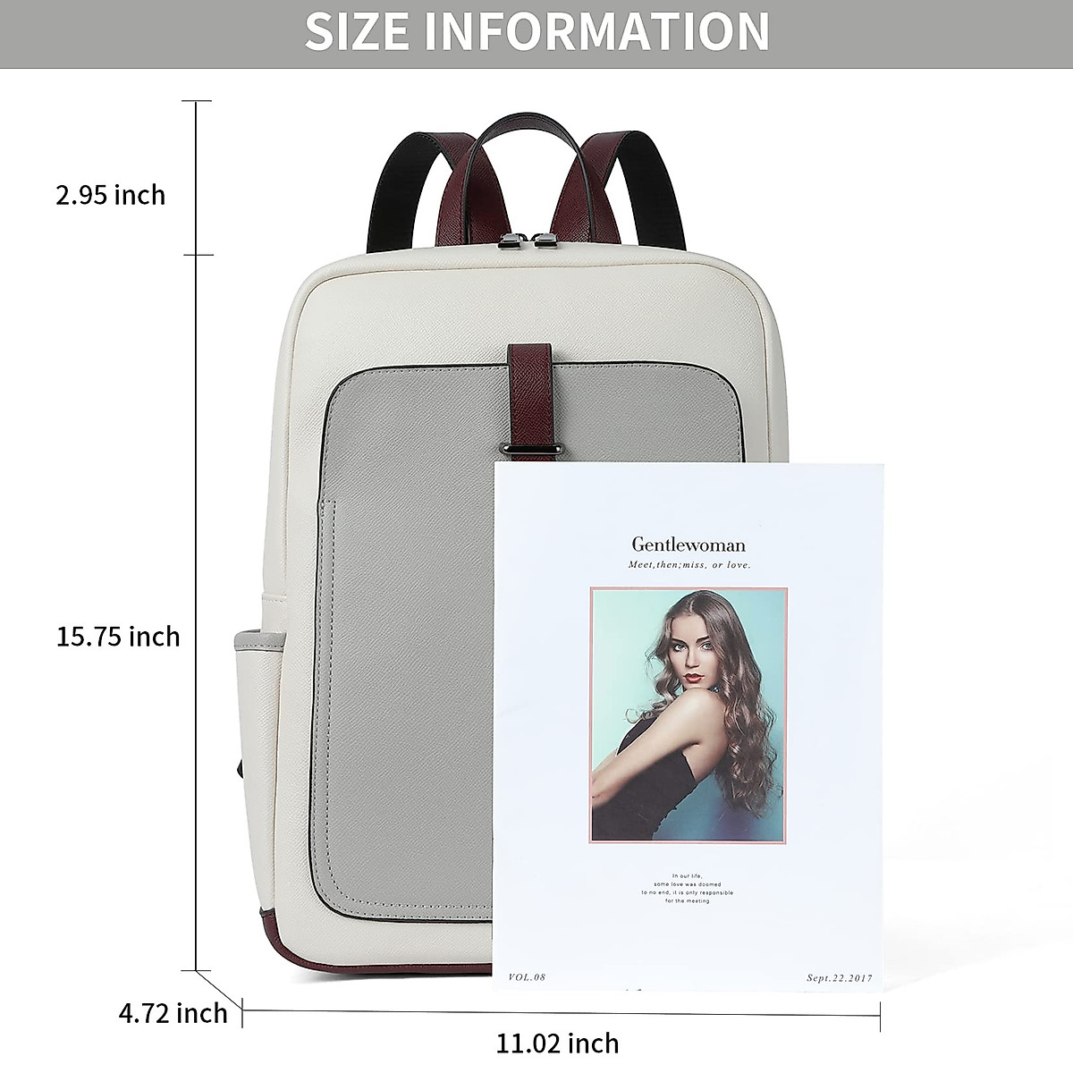 BROMEN Laptop Backpack Purse for Women Vegan Leather Travel 15.6 inch Computer Bag Fashion College Bookbag White Oak with Gray