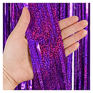 pabues 5 Pack 3.3ft x 6.6ft Laser Purple Tinsel Curtain Party Backdrop -Glitter Foil Fringe Curtain for Birthday Graduation Engagement Bridal Shower Bachelorette Baby Shower Party Decorations