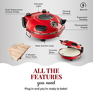 PIEZANO Crispy Crust Pizza Oven by Granitestone – Electric Pizza Oven Indoor Portable, 12 Inch Indoor Pizza Oven Countertop, Pizza Maker Heats up to 800˚F for Stone Baked Pizza at Home - Red