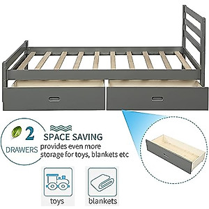 CITYNIHGT Full Bed Frame with Storage Drawers,Wood Full Size Platform Bed with Storage,Full Kids Bed Frame for Girls Boys,No Box Spring Needed (Full,Grey)
