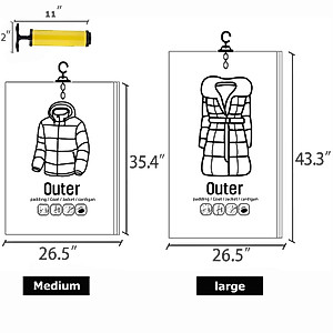 Hanging Vacuum Storage Bags, 2024 New Reusable Hanging Vacuum Storage Bags for Clothes, Coats, Jackets, Hanging Compressible Storage Bag Space Saver Bags with Hand Pumps (Large, 5Pcs)