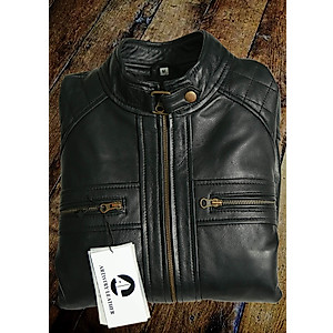 Mens Genuine Leather Biker Jacket Black | Vintage Brown Distressed Lambskin Motorcycle Jackets for Men (Black, X-Large)