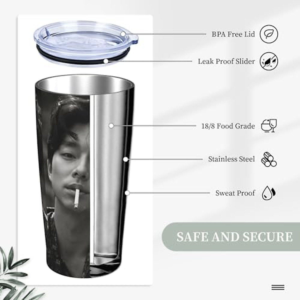 OAEWRE Gong Actors Yoo Stainless Steel Mug Insulated Tumbler Coffee Mugs with Lids and Straw Double Wall Vacuum Cup 20oz