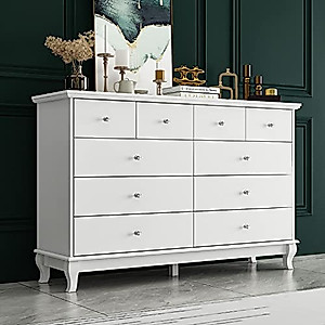 FAMAPY Chest of Drawers 10 Drawer Chest Dresser Wood Dresser, Wooden Legs, Drawer Organization for Bedroom Closet White (55.1”W x 15.7”D x 35.4”H)