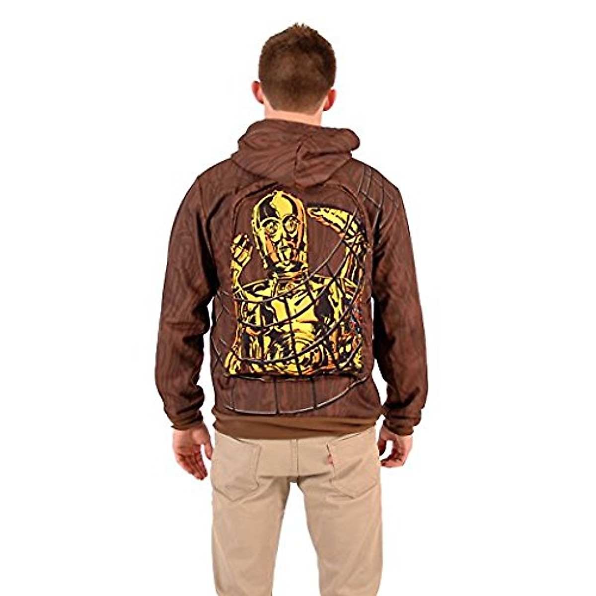Star Wars Chewbacca & Threepio Fleece Zip Hoodie and Backpack (Small) Brown