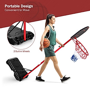 Goplus Portable Basketball Hoop, Height Adjustable Basketball Goal System [6.5FT-8.5FT] w/Shatterproof Backboard, Fillable Base & Wheels, Basketball Stand for Adult Kids, Indoor Outdoor Use