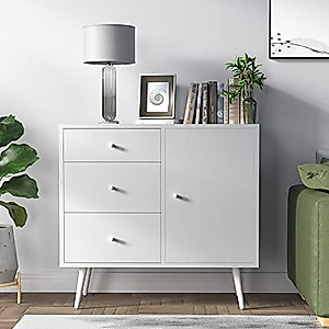 Cozy Castle Wood Sideboard Cabinet, Accent Buffet Storage Cabinet with 3 Drawers, Free Standing Cabinet for Living Room Bedroom, Cupboard Console Table for Home Kitchen Dining Room, 32 Inch, White