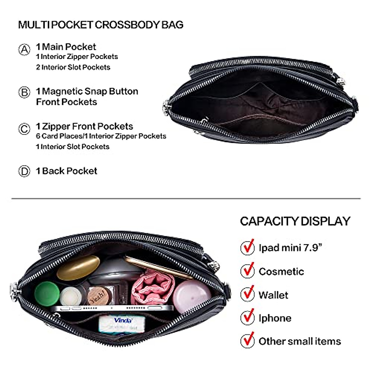 Roulens Crossbody Bag for Women,Lightweight Medium Crossbody Purse Soft Leather Women's Shoulder Handbags with Tassel