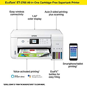 Epson EcoTank ET-2760 Wireless Color All-in-One Cartridge-Free Supertank Printer with Scanner and Copier