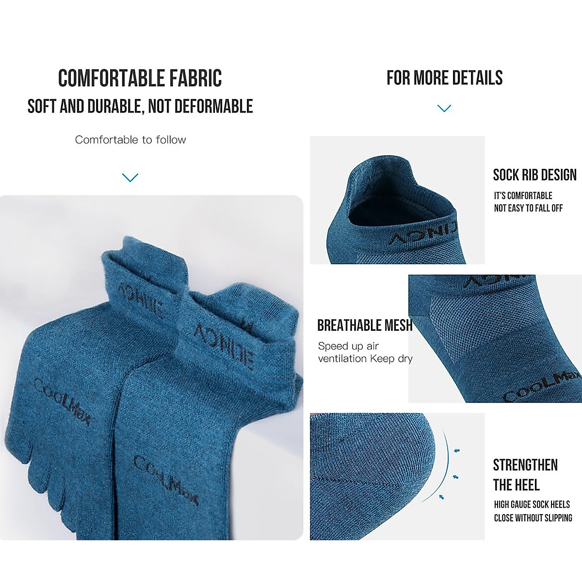 OrrinSports 3 Pairs Men Womens Toe Socks Lightweight Breathable-Value Athletic Finger Socks for Running Walking Travel Outdoor Sports Ankle Socks White - (Size Large)