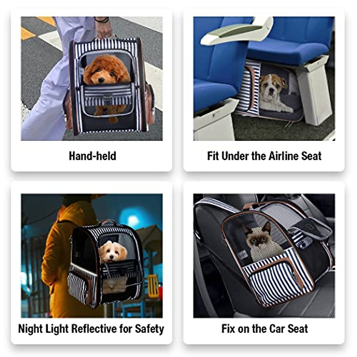 Lekebobor Large Cat Backpack Carrier Expandable Pet Carrier Backpack for Small Dogs Medium Cats Fit Up to 18 Lbs, Dog Carrier Backpack,Puppy Backpack Carrier, Blue Striped