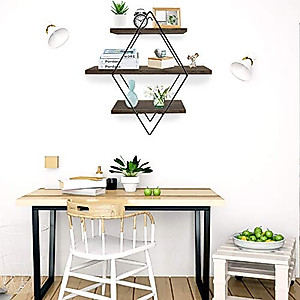 Befayoo Floating Shelves for Wall, Rustic Wood Geometric Style Decor Shelf for Bathroom Bedroom Living Room Kitchen Office (Diamond, Coffee)