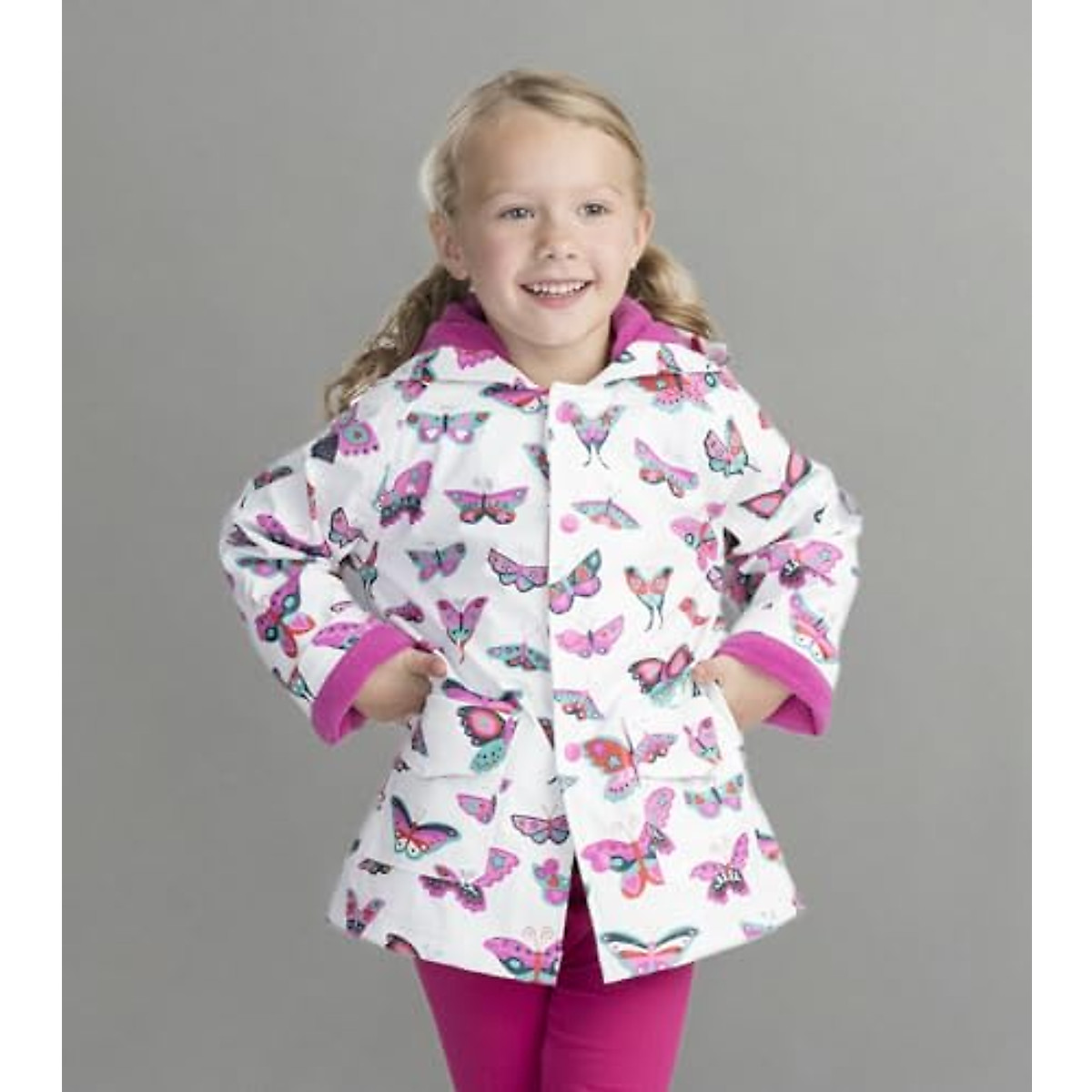 Hatley Girls' Little Button-Up Printed Rain Jacket, Groovy Butterflies, 2 Years