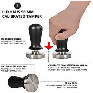 LuxHaus Espresso Tamper - 58mm Calibrated Coffee Tamper for Espresso Machine with Spring Loaded 100% Flat Stainless Steel Base