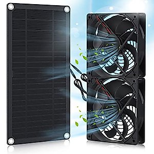 EEEkit Solar Panel Fans Kit, 10W 12V Solar Panel Powered Dual Fan with 3.28ft/1m Cable, Waterproof Solar Exhaust Ventilation Fan for Greenhouse, Chicken Coops, Shed, Dog House, Window Exhaust, RV
