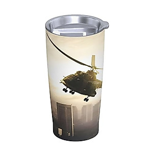 20oz Insulated Tumblers with Lids and Straws Aircraft Above City Stainless Steel Coffee Tumbler Cup Double Wall Vacuum Travel Coffee Mugs for Home, Office, Outdoor