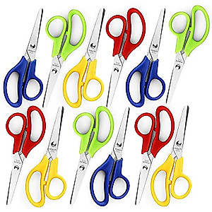 Kids Scissors 5 inch Blunt tip Scissors, Safety scissors 4 Assorted Colors Kid craft scissors with Stainless steel Ruled Right and left handed 12 Pack