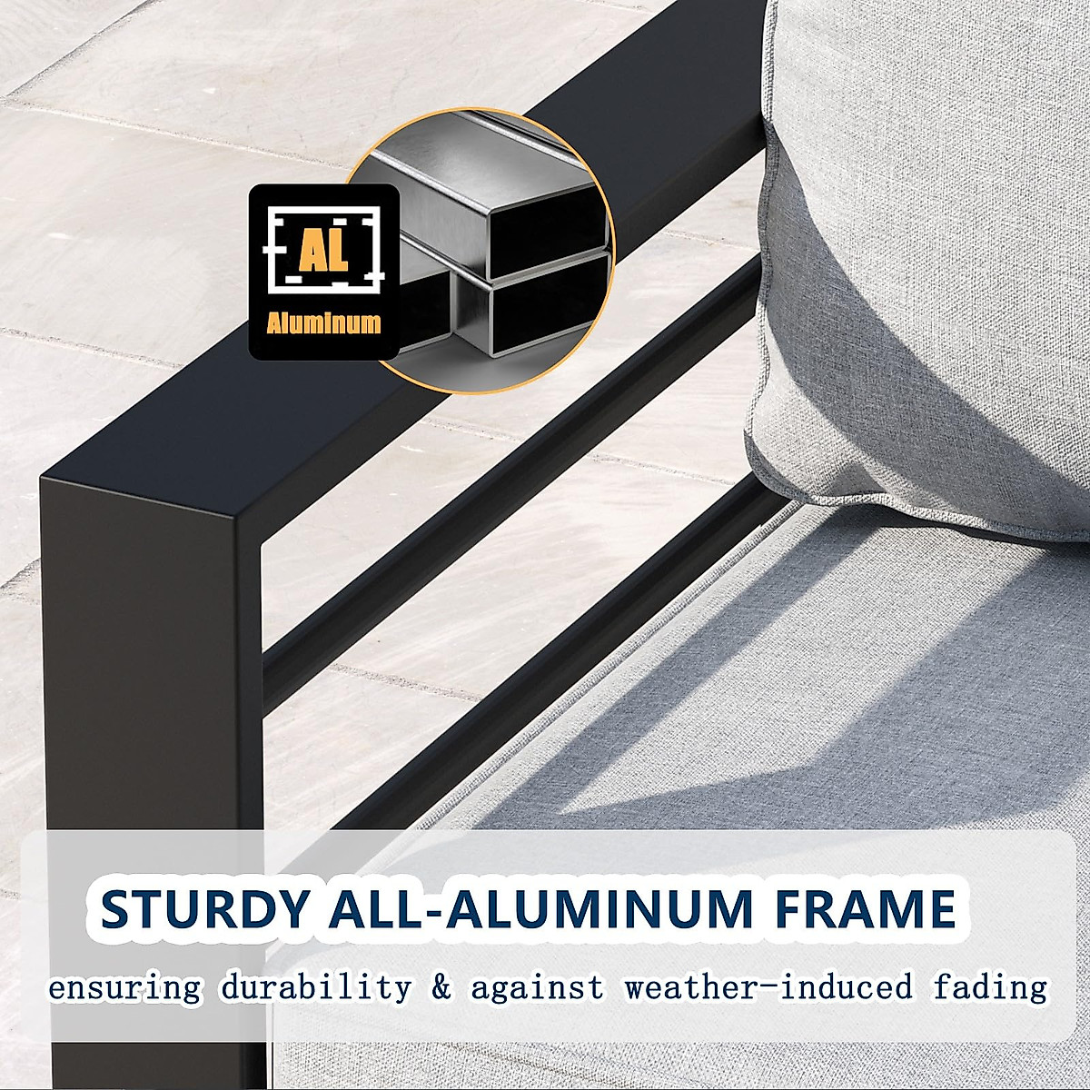 Aeeiua 4 Pieces Aluminum Outdoor Patio Furniture Set with Coffee Table, Modern Metal Conversation Sofa Set with Deep Seating