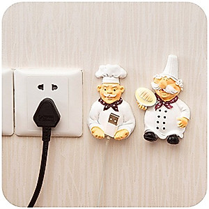 MAYAGU 2PCS Wall Decor Strong Stick Hooks Cartoon Chef Power Cable Plug Housing Hanger