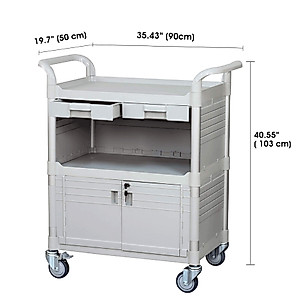 JaboEquip, Larger 3 Shelf Heavy Duty Lockable Hospital cart Medical cart, Utility Cart 606 lbs for Medical, L34.43xD19.69xH40.55 inch, Off-White (Light Grey) Color