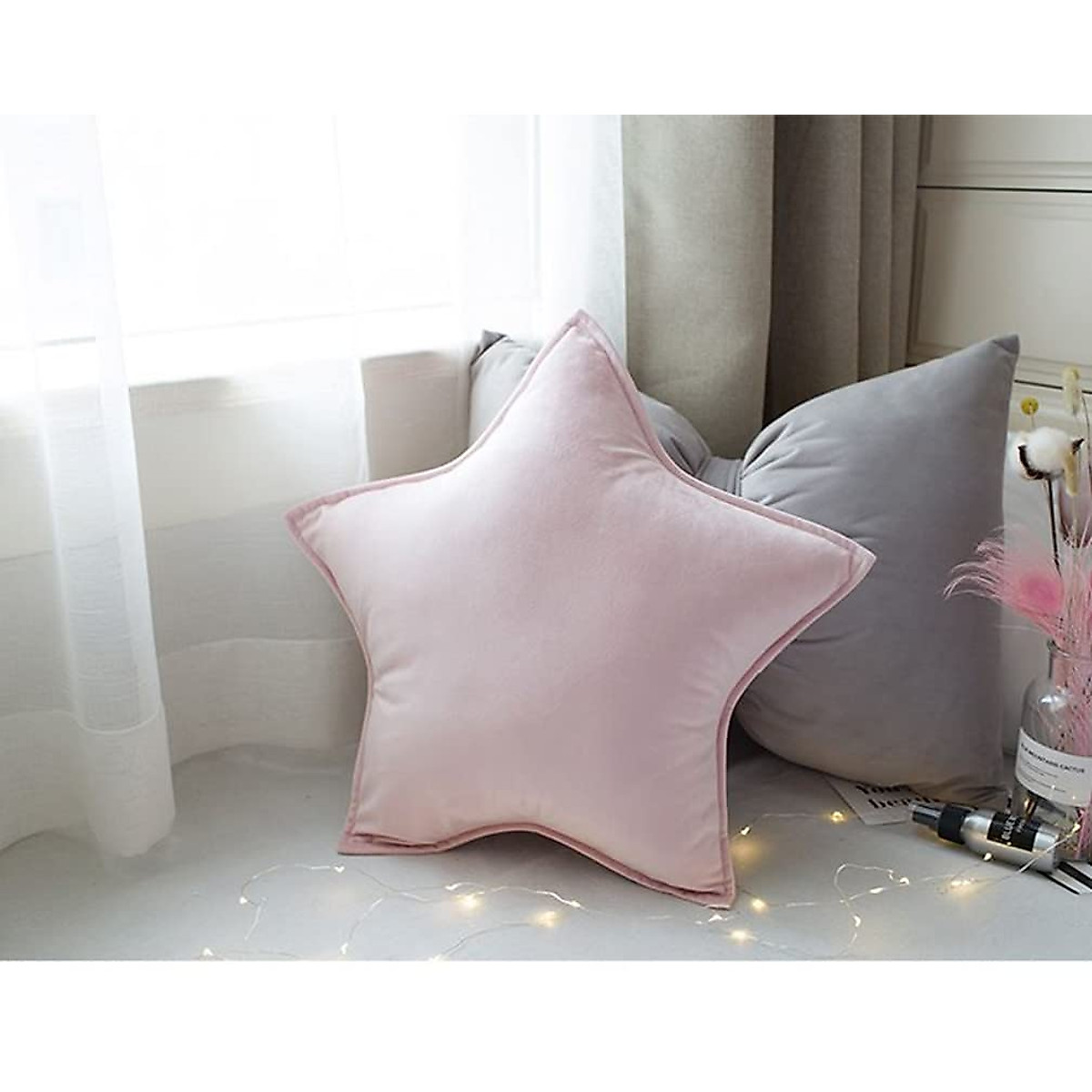 20X20inch 3D Plain and Elegant Star Shaped Throw Pillow Star Plush Pillow Furry Grey Pillow Decorative for Home Living Room,Sofa,Car,Office (Light Gray)