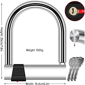 DULASP Bike Lock Universal Bike Lock U-Shaped Lock Electric Bike Lock Tricycle Lock Riding Accessories for Bikes, Bicycle,Motorbikes U Lock