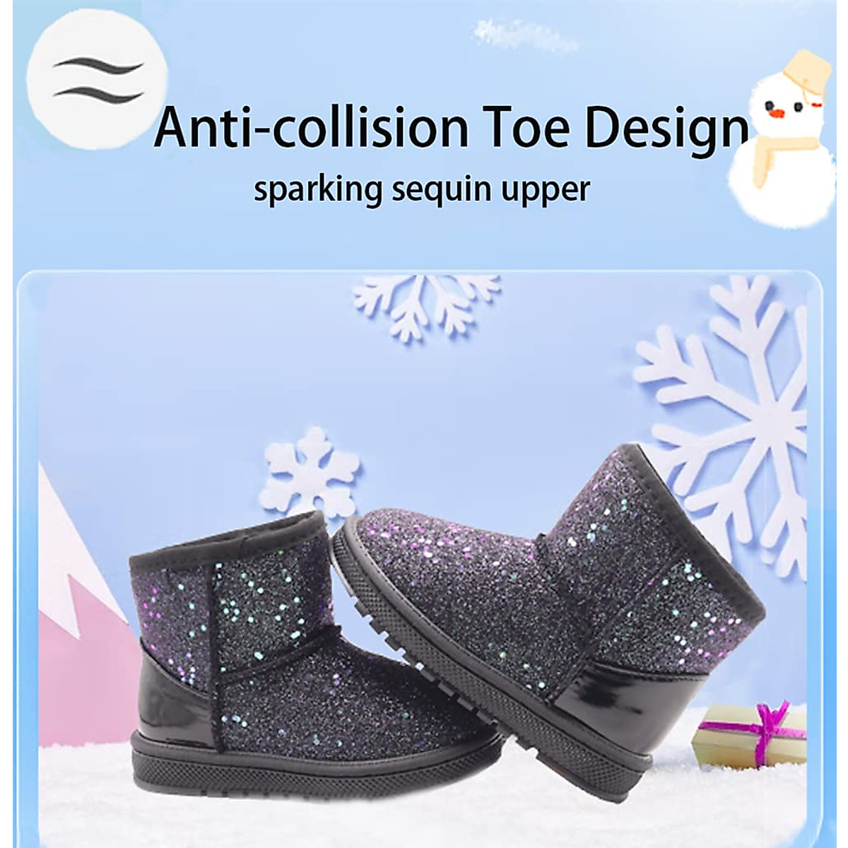 Sugmzox Girl's Boots Girls s Glitter Boot Anti-Slip Outdoor Warm Winter Boots(Toddler/Little Kids) black size 2