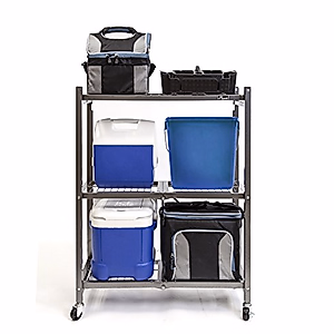 Origami 3 Shelf Foldable Storage Unit on 3" Caster Wheels, Unfolds in 5 Seconds, Holds up to 750 Pounds, Metal Organizer Wire Rack, 29" x 13" x 38", Heavy-Duty - Pewter